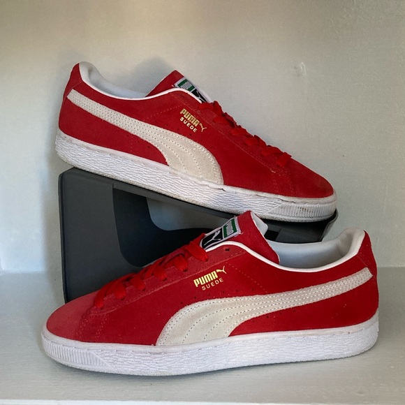 Puma | Shoes | Puma Red And White Classic Suede Sneakers | Poshmark